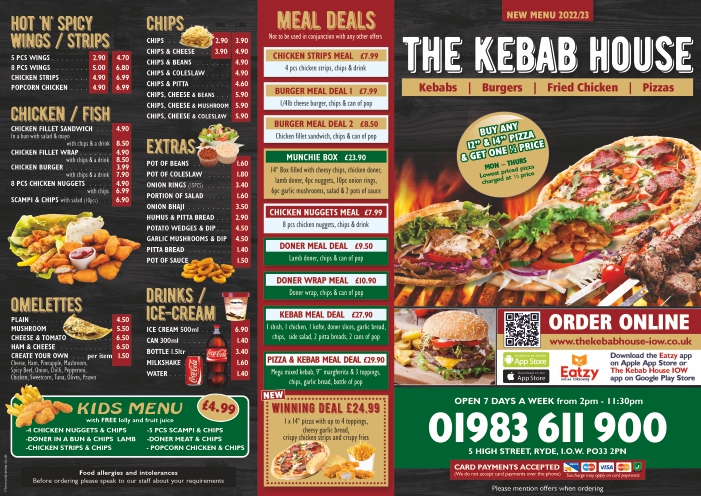 The Kebab House | Kebab, Burgers, Fried Chicken & Pizzas | Ryde PO33 2PN